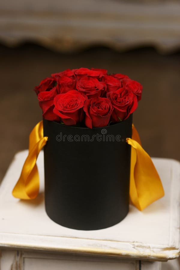Red roses in black box stock image. Image of nature, luxury - 72416971