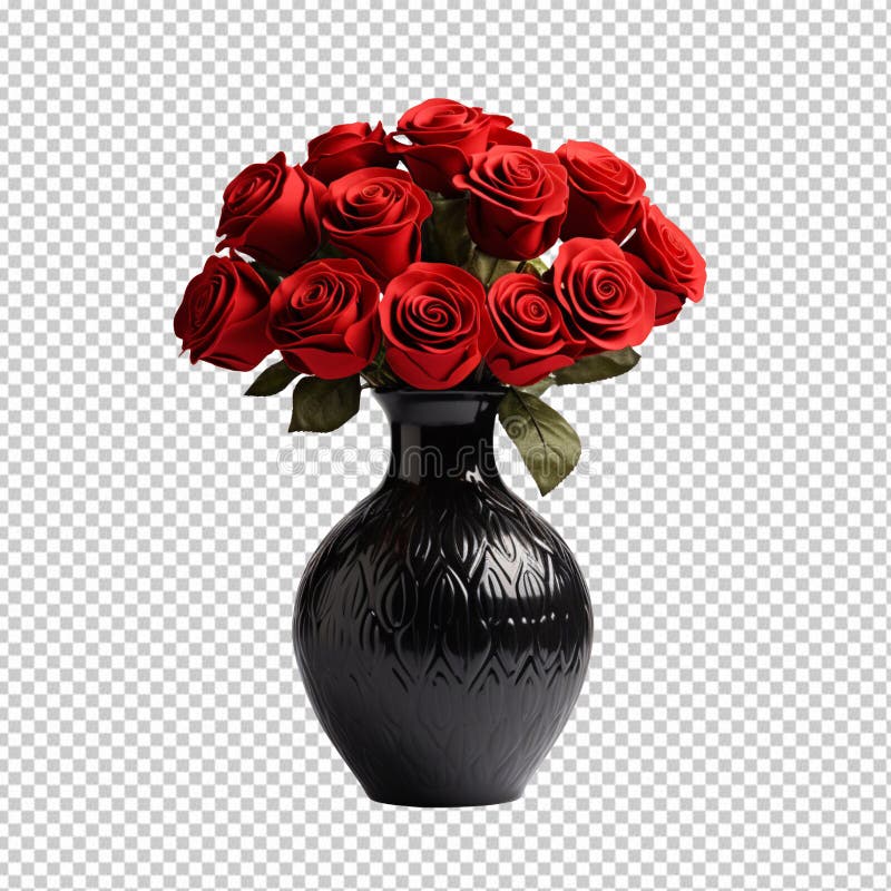 Red Roses on Black Vase Isolated on Transparent Background Stock ...