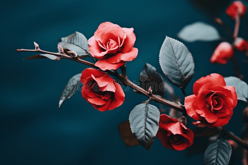 Red Roses on a Blue Background Stock Illustration - Illustration of ...