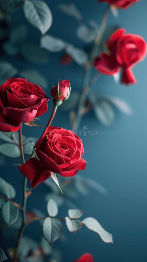 Red Roses on Blue Background Stock Photo - Image of decorative ...