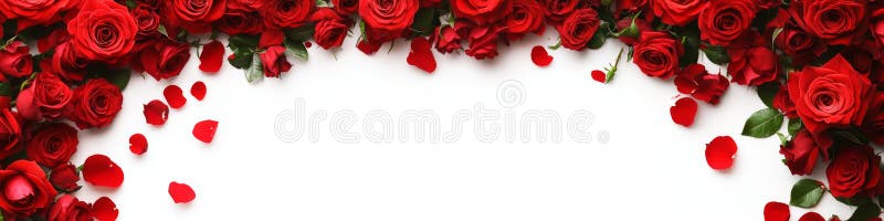 Red Roses Border with Copy Space. Beautiful Rich Red Roses on White ...