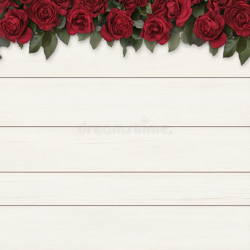 Red Roses Border on White Wood Stock Image - Image of valentines ...