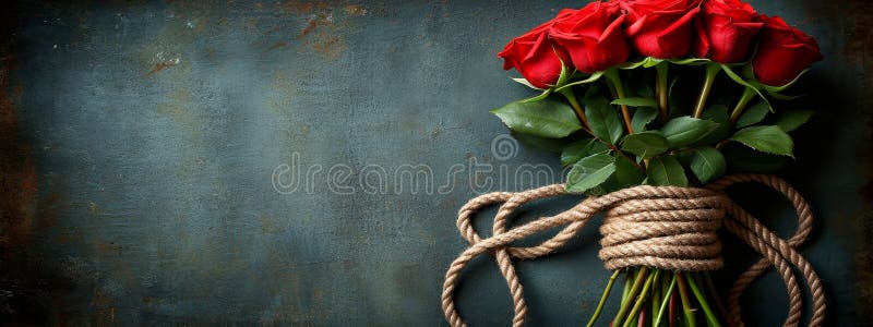 Red Roses Bound with Rope on Blue Stock Illustration - Illustration of ...
