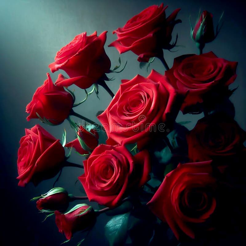 Red Roses Bouquet with Dramatic Side Light. Flowers and Plants in ...