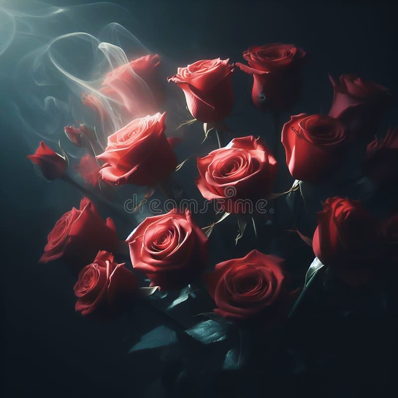 Red Roses Bouquet with Dramatic Side Light. Flowers and Plants in ...