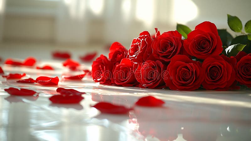 Red Roses Bouquet Scattered on Floor with Petals Stock Illustration ...