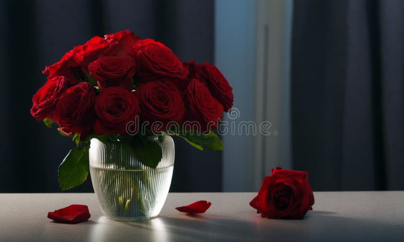 Red Roses, Bouquet of Roses in a Vase Stock Illustration - Illustration ...