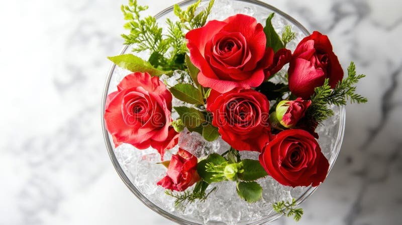 Red Roses in Bowl with Ice Cubes Stock Image - Image of bouquet ...