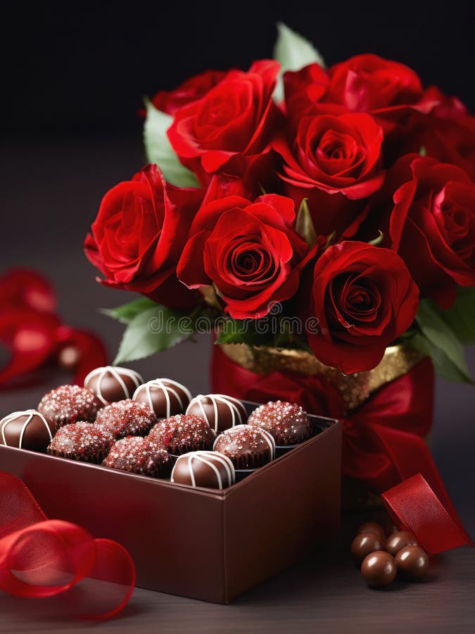 Red Roses and Box of Chocolates. Stock Illustration - Illustration of ...