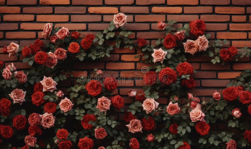 Red Roses on a Brick Wall Background with Copy Space for Text Stock ...
