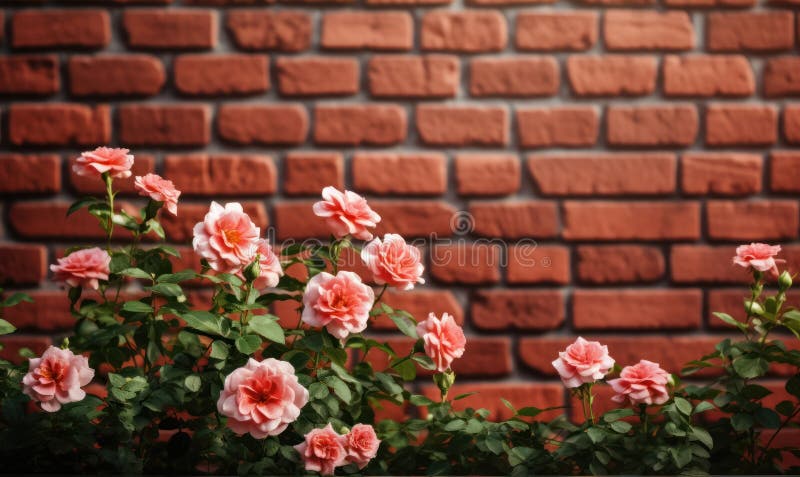 Red Roses on a Brick Wall Background with Copy Space for Text Stock ...