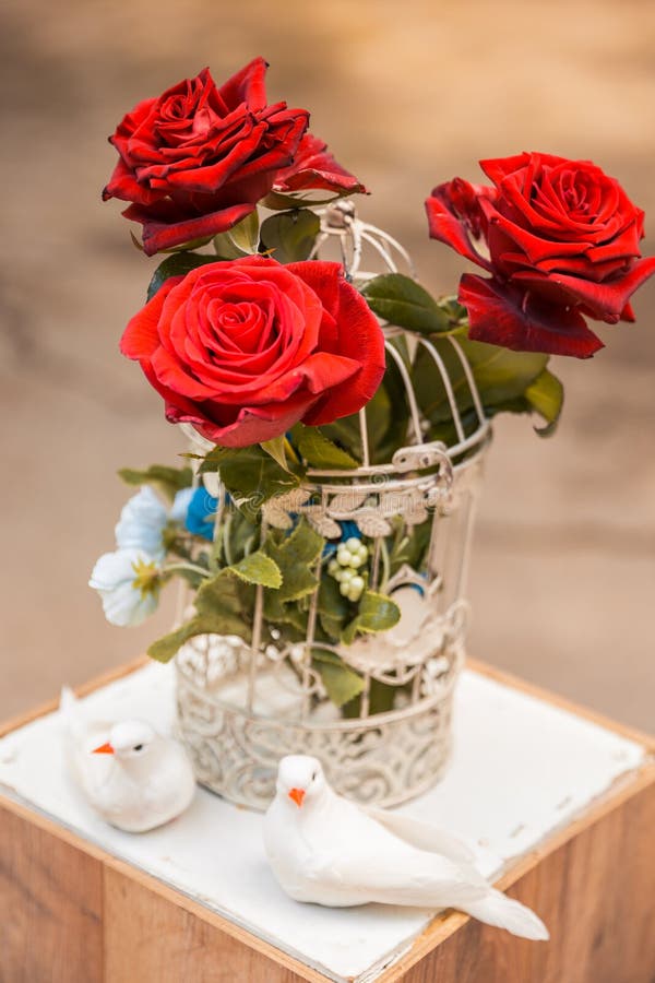 Red roses in cage stock image. Image of anniversary - 151865433