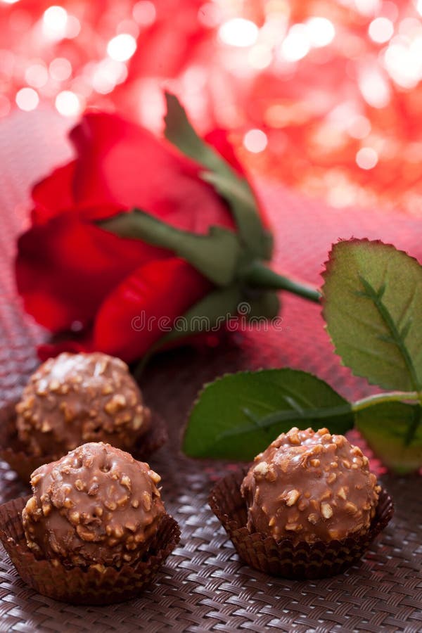 Red roses and chocolate stock photo. Image of wedding - 126636712