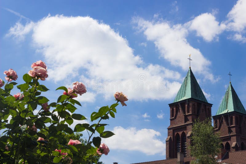 Red Roses with Church in the Background Stock Photo - Image of garden ...