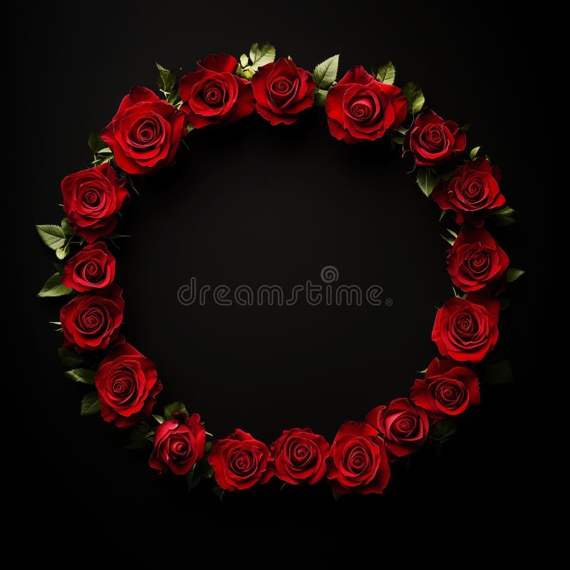 Red Roses Circle Frame on Black Stock Illustration - Illustration of ...