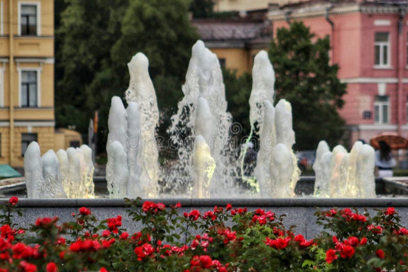 Red Roses at the City Fountain Stock Image - Image of roses, flowers ...