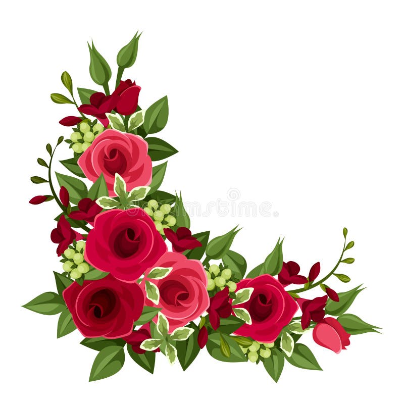 Red roses corner. stock vector. Illustration of leafage - 37856616