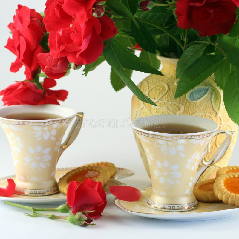 Tea with milk stock photo. Image of tablecloth, flower - 8600394