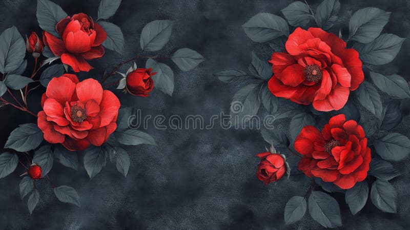 Red Roses on Dark Background: a Closeup Floral Image Stock Illustration ...