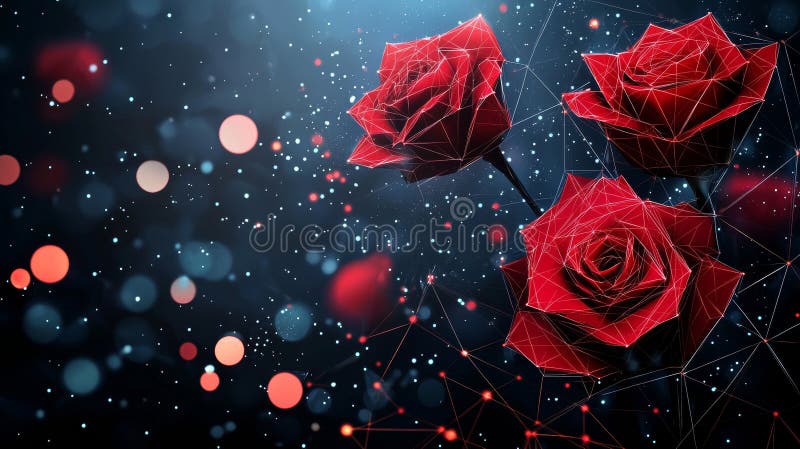 The Red Roses are Depicted As a Network of Lines and Glowing Dots in an ...