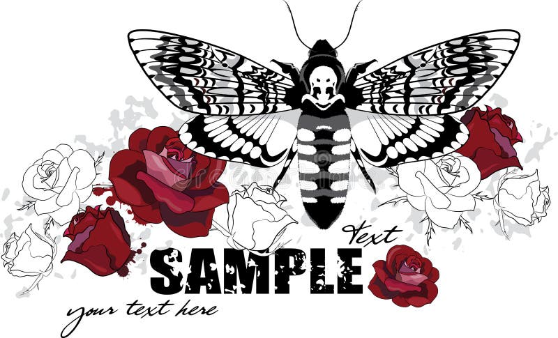 Red Roses Design with Dead Head Moth Stock Illustration - Illustration ...