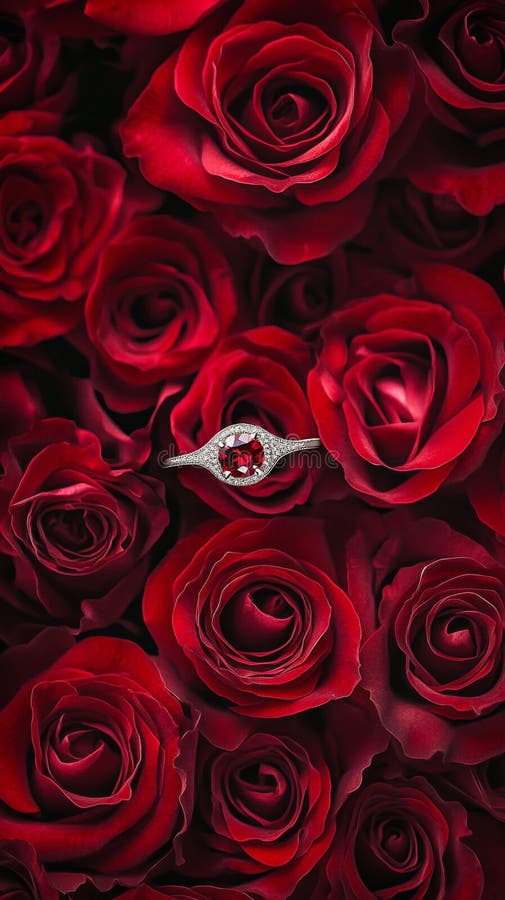 Red Roses with Diamond Ring Centerpiece, Romantic Elegance Concept ...