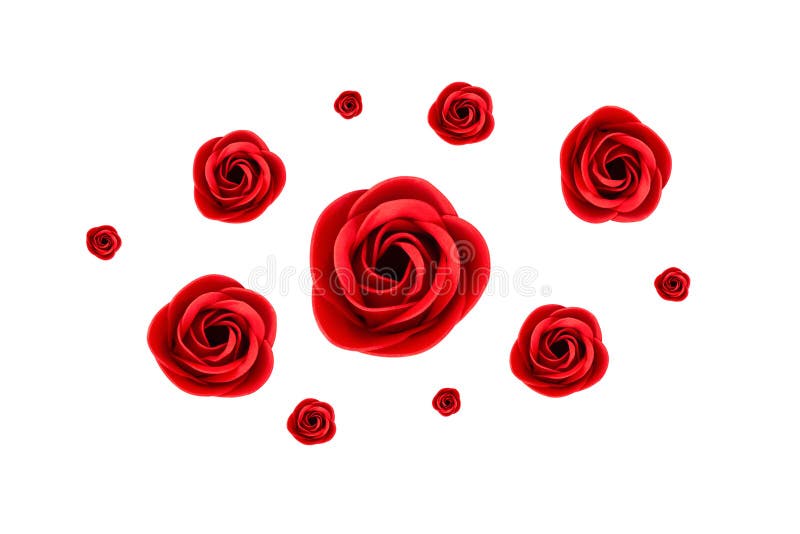 Red Roses Different Sizes, View from Above, Pattern. Isolated on White ...