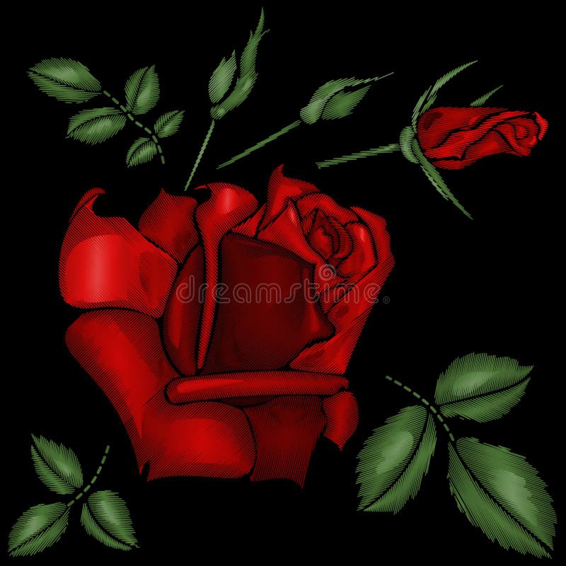 Red roses embroidery stock vector. Illustration of trend - 82584030