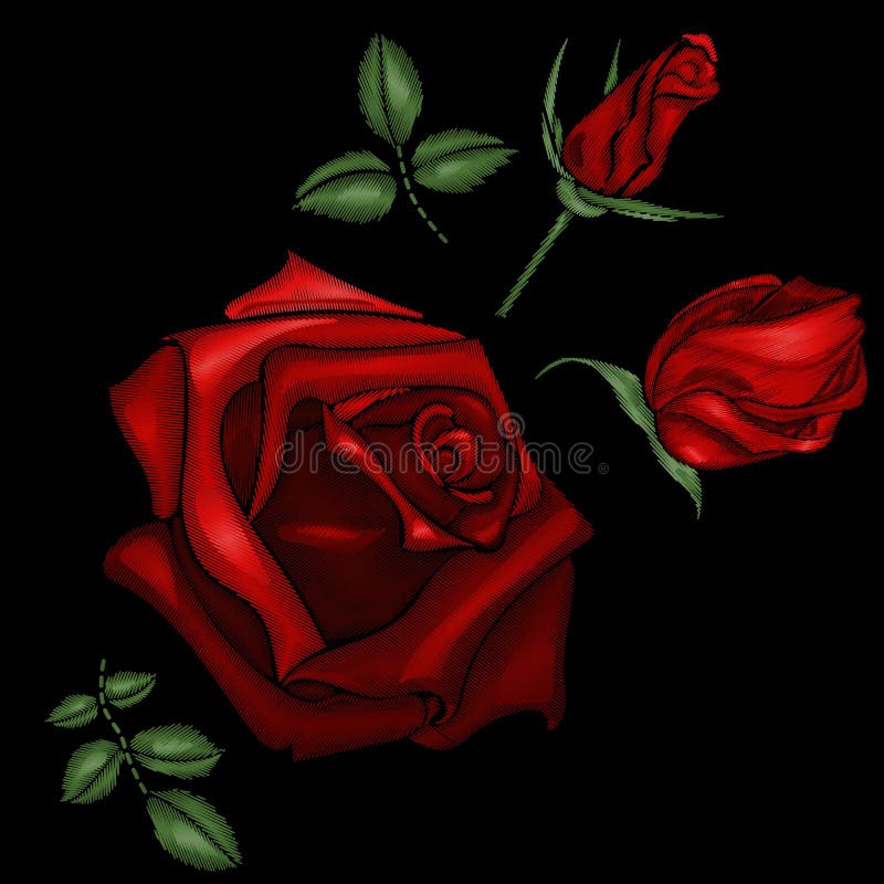 Red roses embroidery stock vector. Illustration of roses - 82595291