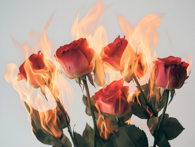 Red Roses Engulfed in Flames, Creating a Dramatic and Visually Striking ...