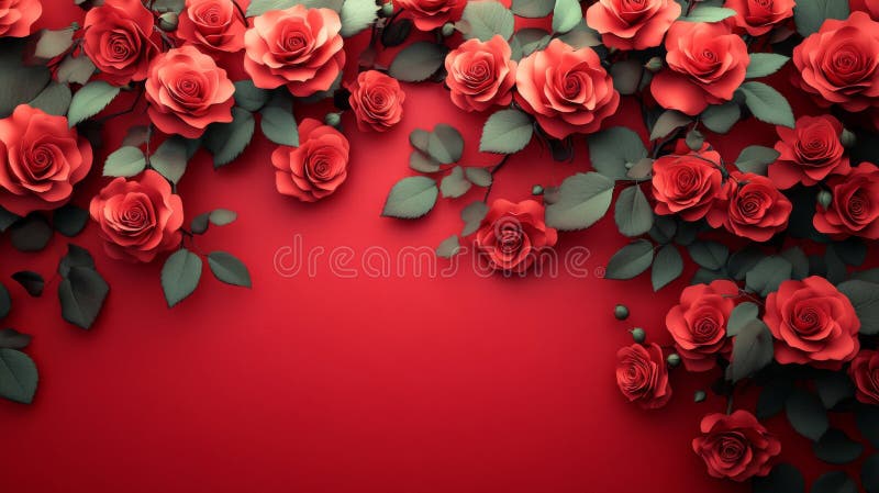 Red Roses Floral Arrangement on Red Background Stock Illustration ...