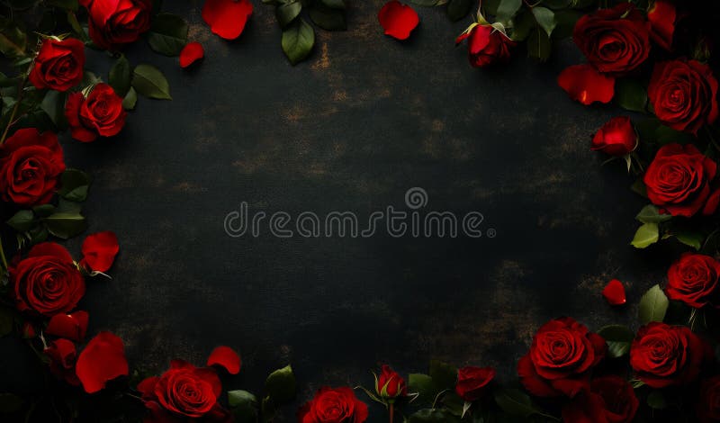 Red Roses Frame on Black stock illustration. Illustration of template ...