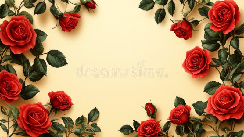 Red Roses Frame Elegant Floral Background Design Stock Illustration ...