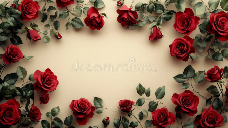 Red Roses Frame Elegant Floral Background Design Stock Illustration ...