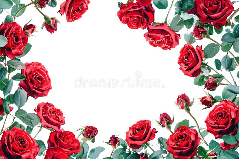 Red Roses Frame with Green Leaves. Vector Illustration Design Stock ...
