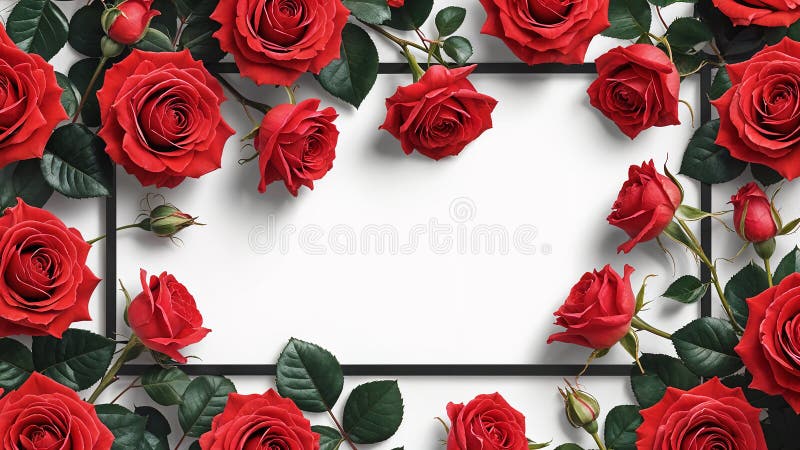 Red Roses Frame, Isolated on White Background Stock Illustration ...