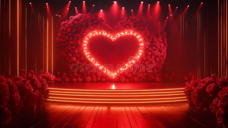 Red Roses Frame Neon Heart Stage Design Stock Illustration ...