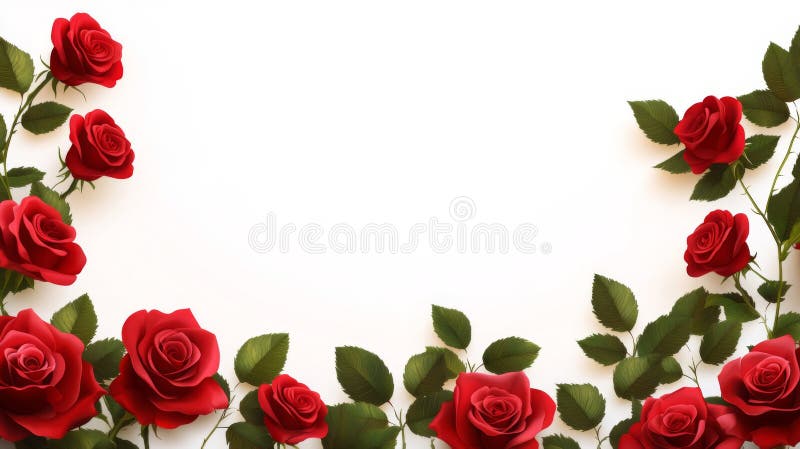 Red Roses Frame White Background Floral Design Stock Illustration ...