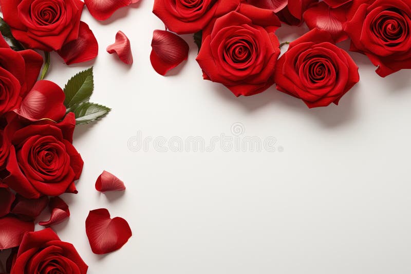 Red Roses Frame on White Background Top View, Beautiful Floral Template ...
