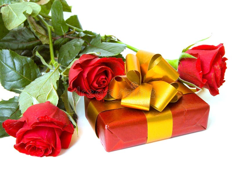 Red roses with gift stock image. Image of individuality - 7523179