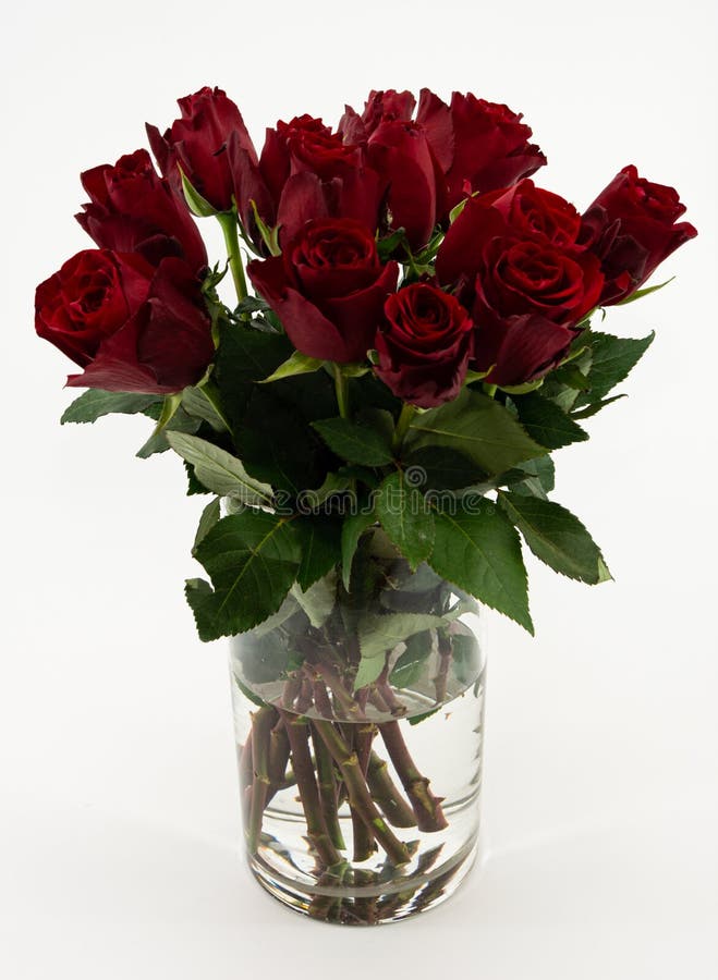 Red Roses in a Glass Container with Water Stock Image - Image of gift ...