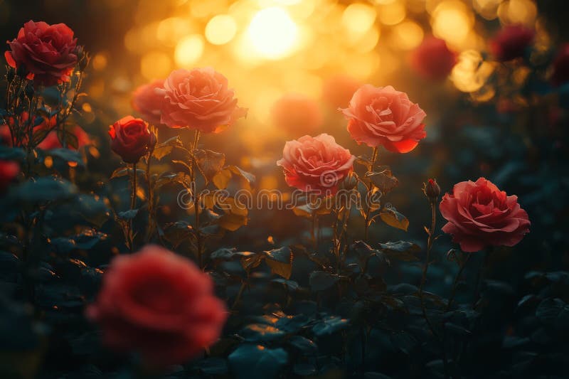 Red Roses Glow Warm Light Setting Sun Stock Photos - Free & Royalty ...