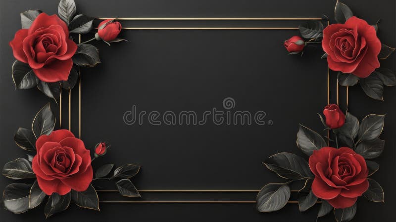 Red Roses Gold Frame Dark Background Elegant Design Stock Illustration ...