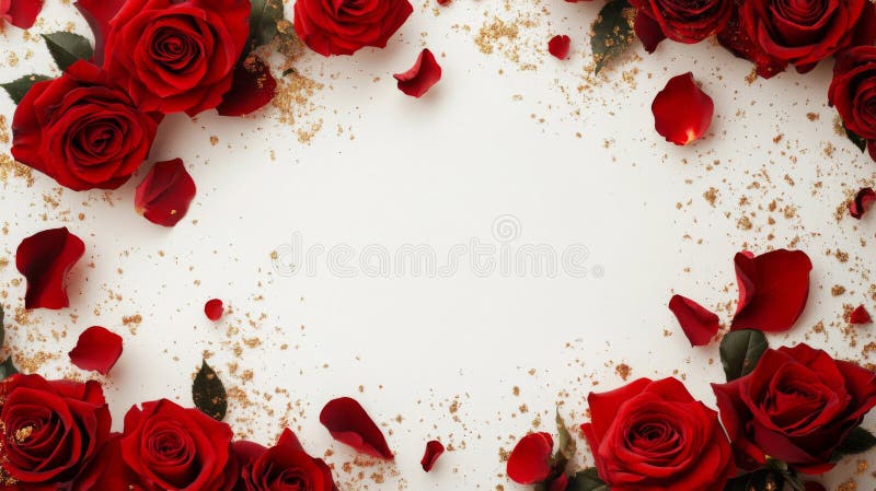 Red Roses Gold Glitter Frame Elegant Floral Design Stock Illustration ...