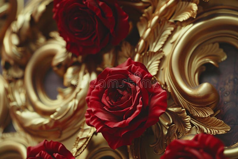 Red Roses and Golden Gild Decoration. Generative Ai Stock Photo - Image ...