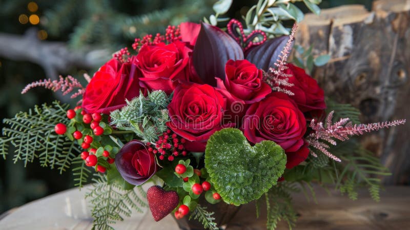 Red Roses and Greenery Bouquet Stock Image - Image of plant, love ...