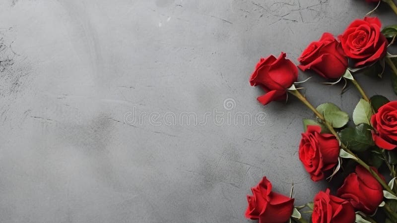 Red Roses on Grey Concrete Surface Background with Copy Space for ...