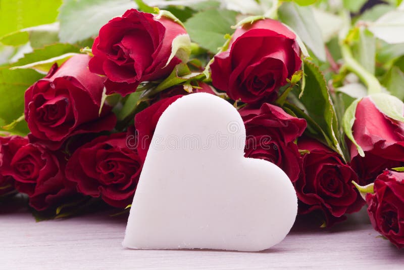 Red Roses with Heart Decoration Stock Image - Image of friendship ...