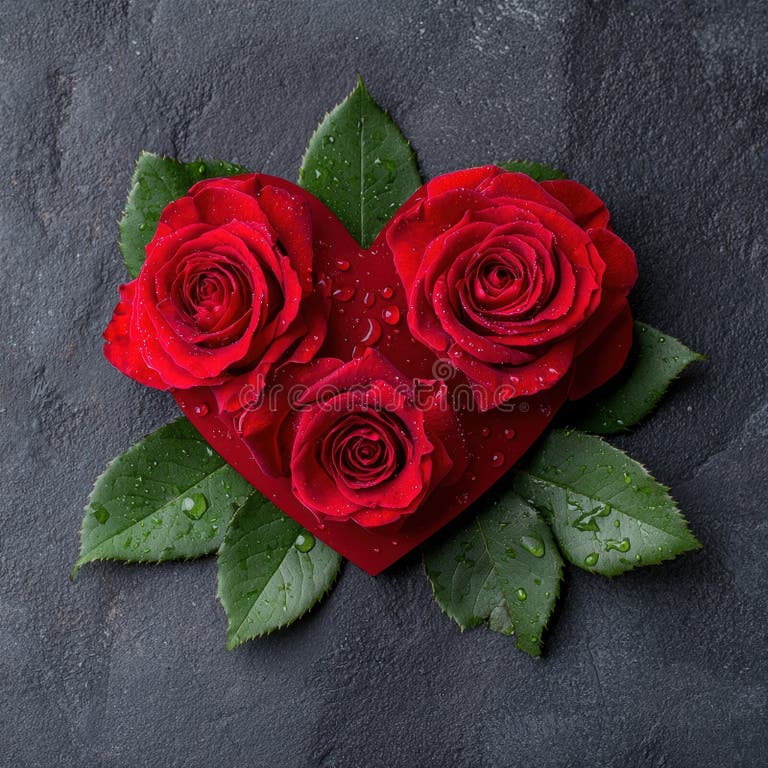 Red Roses in Heart Shape with Water Droplets Stock Illustration ...