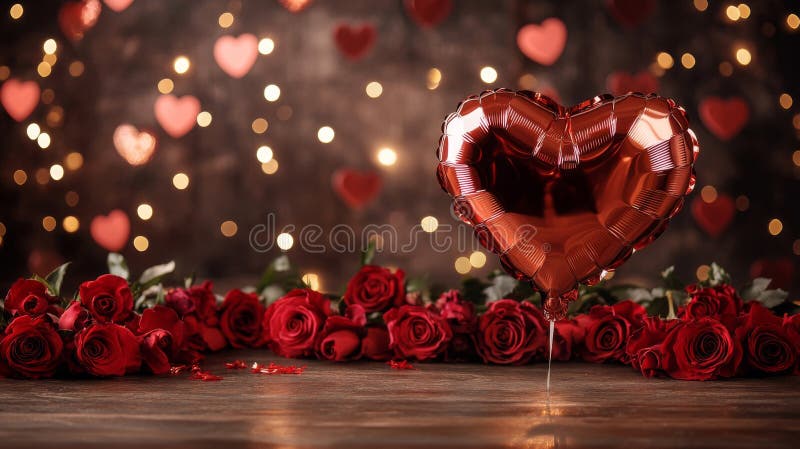 Red Roses and Heart Shaped Balloon for Valentines Day Stock ...